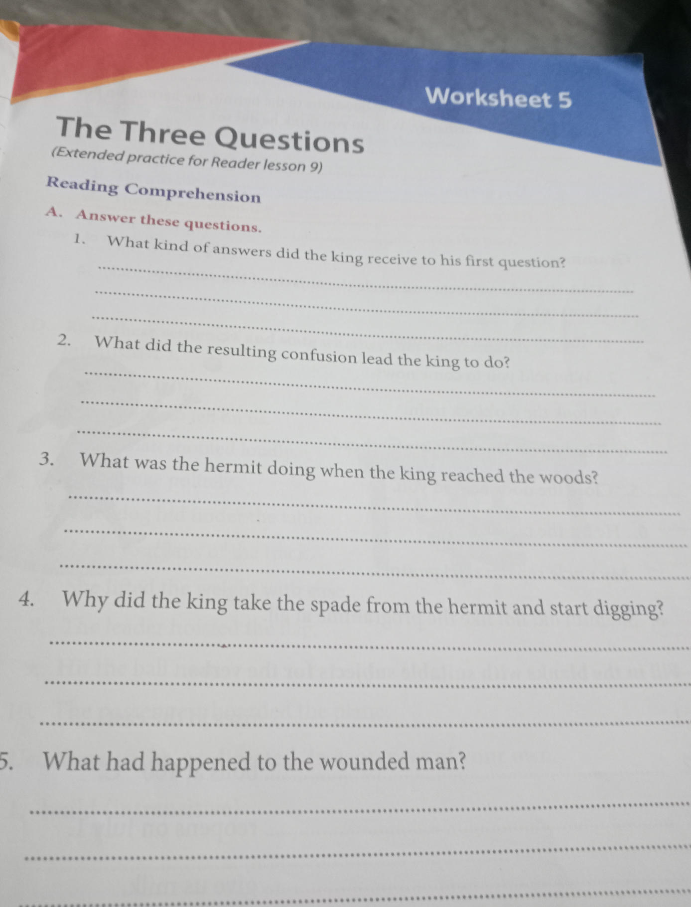 The Three Questions (Extended practice for | StudyX