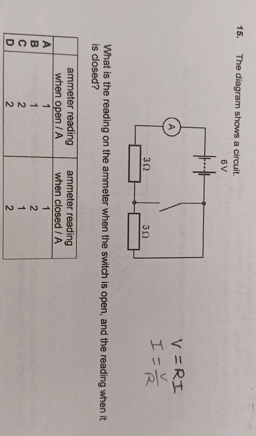 What is the reading on the ammeter when the | StudyX
