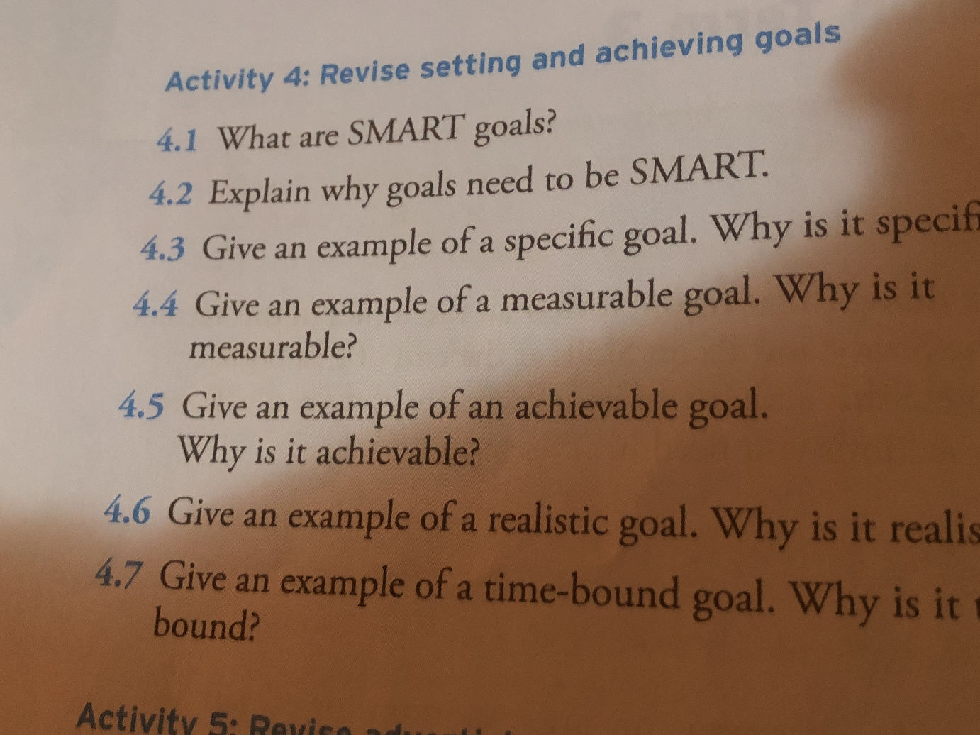 Activity 4: Revise setting and achieving | StudyX