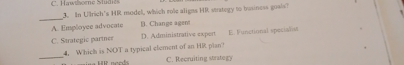 3. In Ulrich's HR model, which role aligns | StudyX