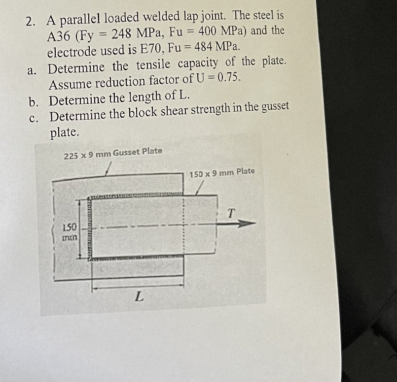 2. A parallel loaded welded lap joint. The | StudyX