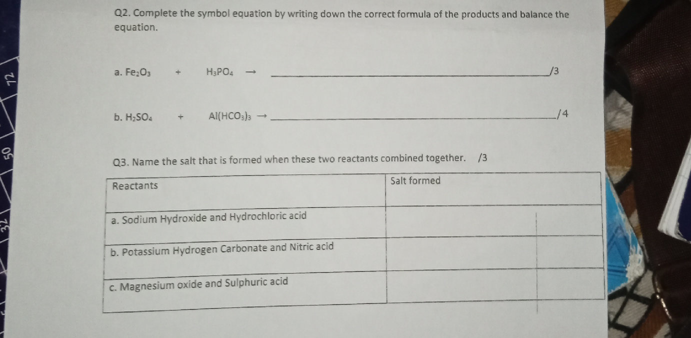 Q2. Complete the symbol equation by writing | StudyX