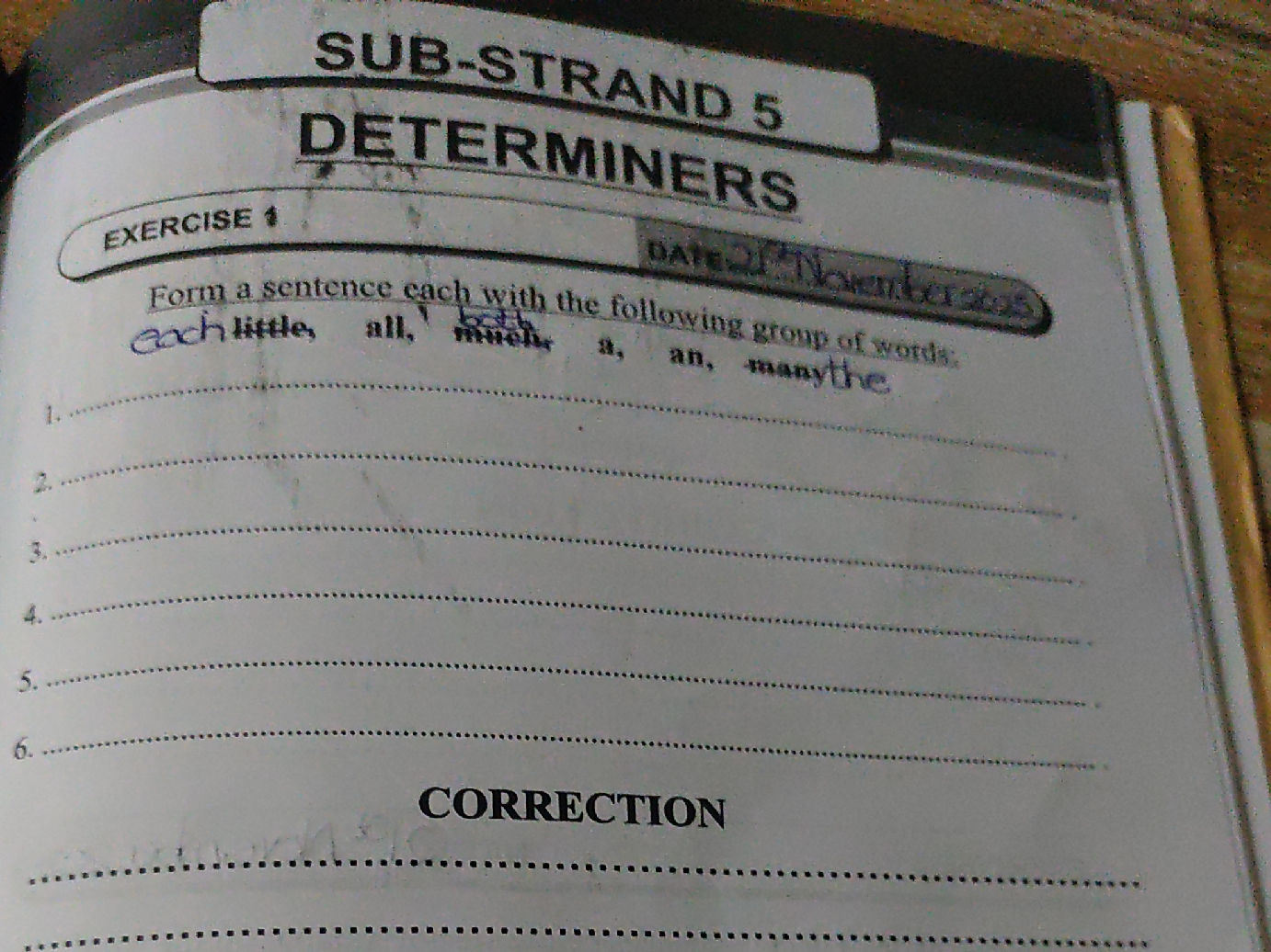 SUB-STRAND 5 DETERMINERS EXERCISE 1 Form a | StudyX