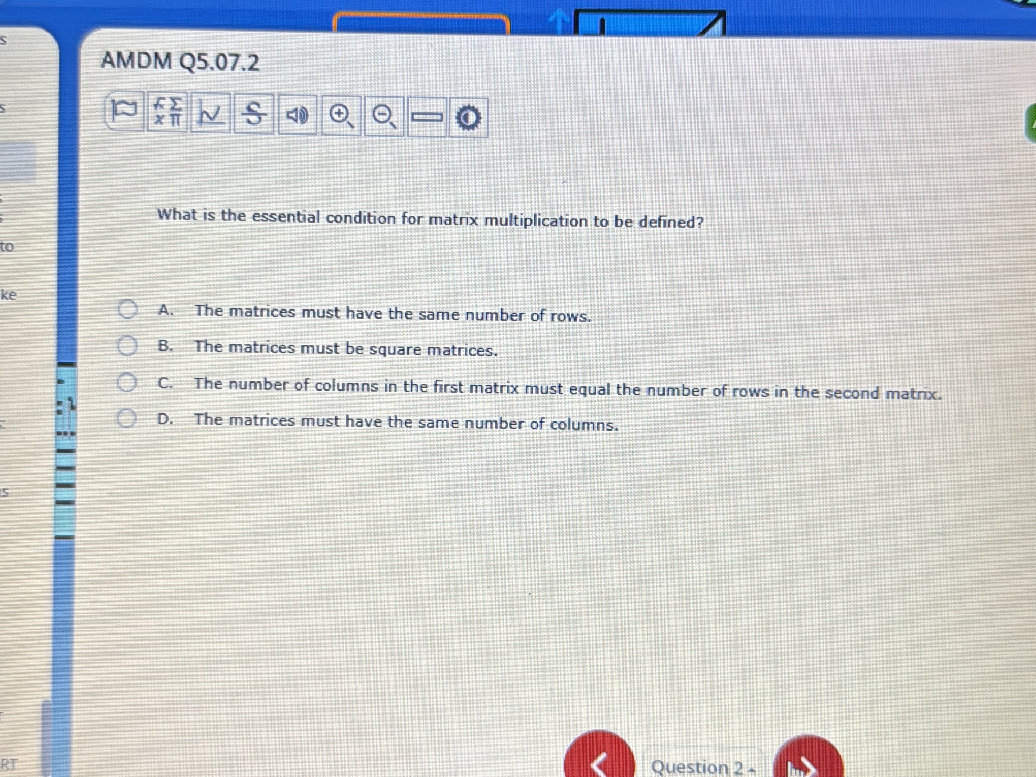 What is the essential condition for matrix | StudyX