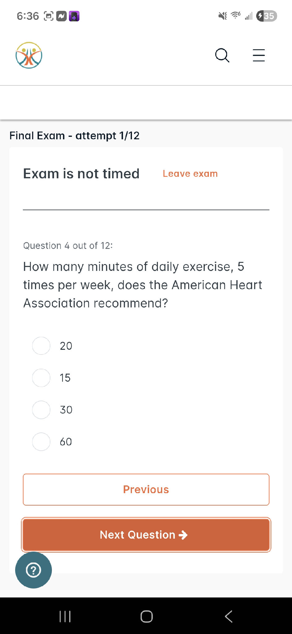 How many minutes of daily exercise, 5 times | StudyX
