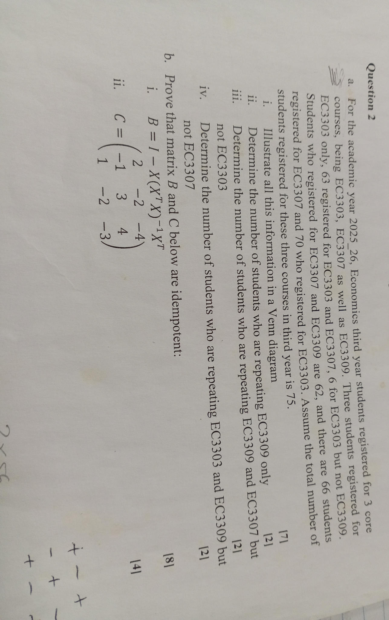 Question 2 a. For the academic year | StudyX