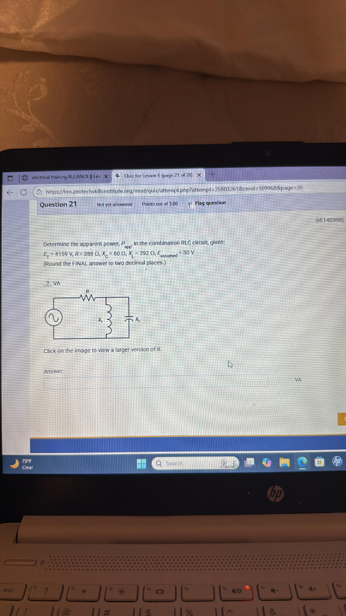 Determine the apparent power, $P{ {app}}$,