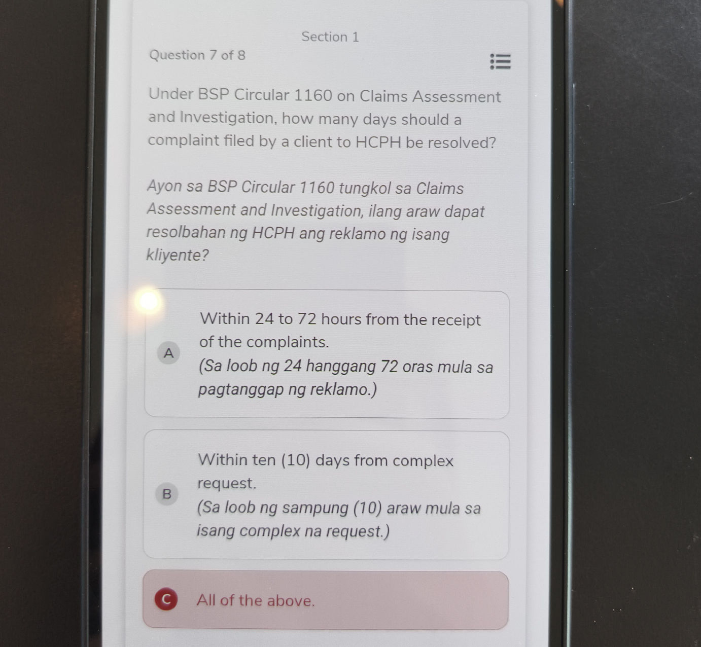 Under BSP Circular 1160 on Claims Assessment | StudyX