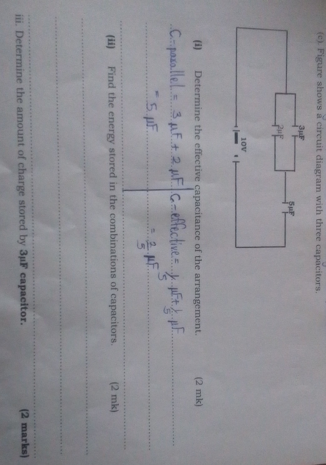 (c). Figure shows a circuit diagram with | StudyX