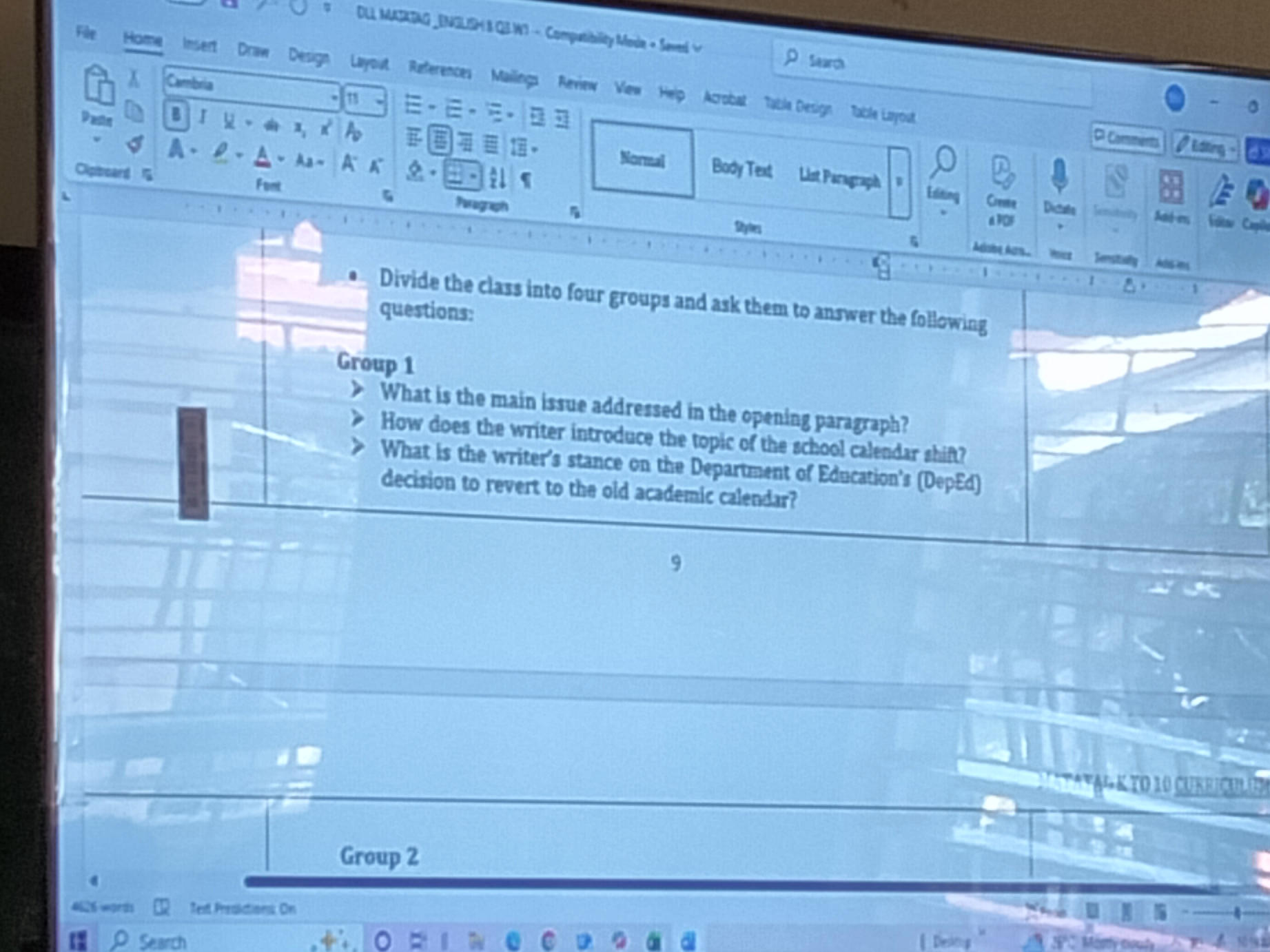 Divide the class into four groups and ask | StudyX