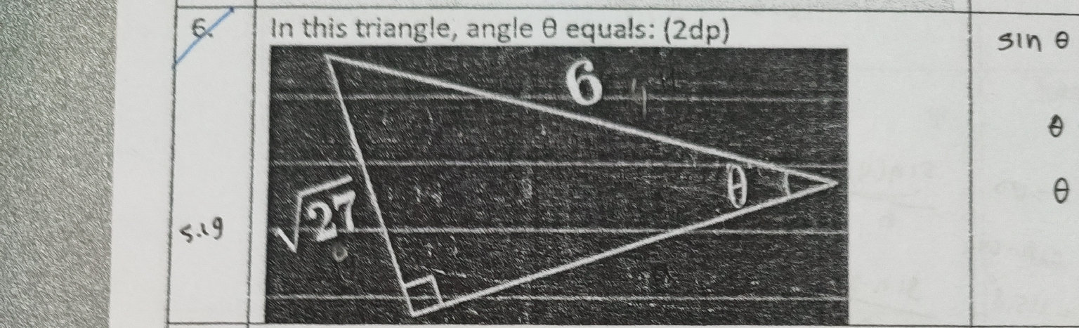 In this triangle, angle $ $ equals: (2dp) | StudyX