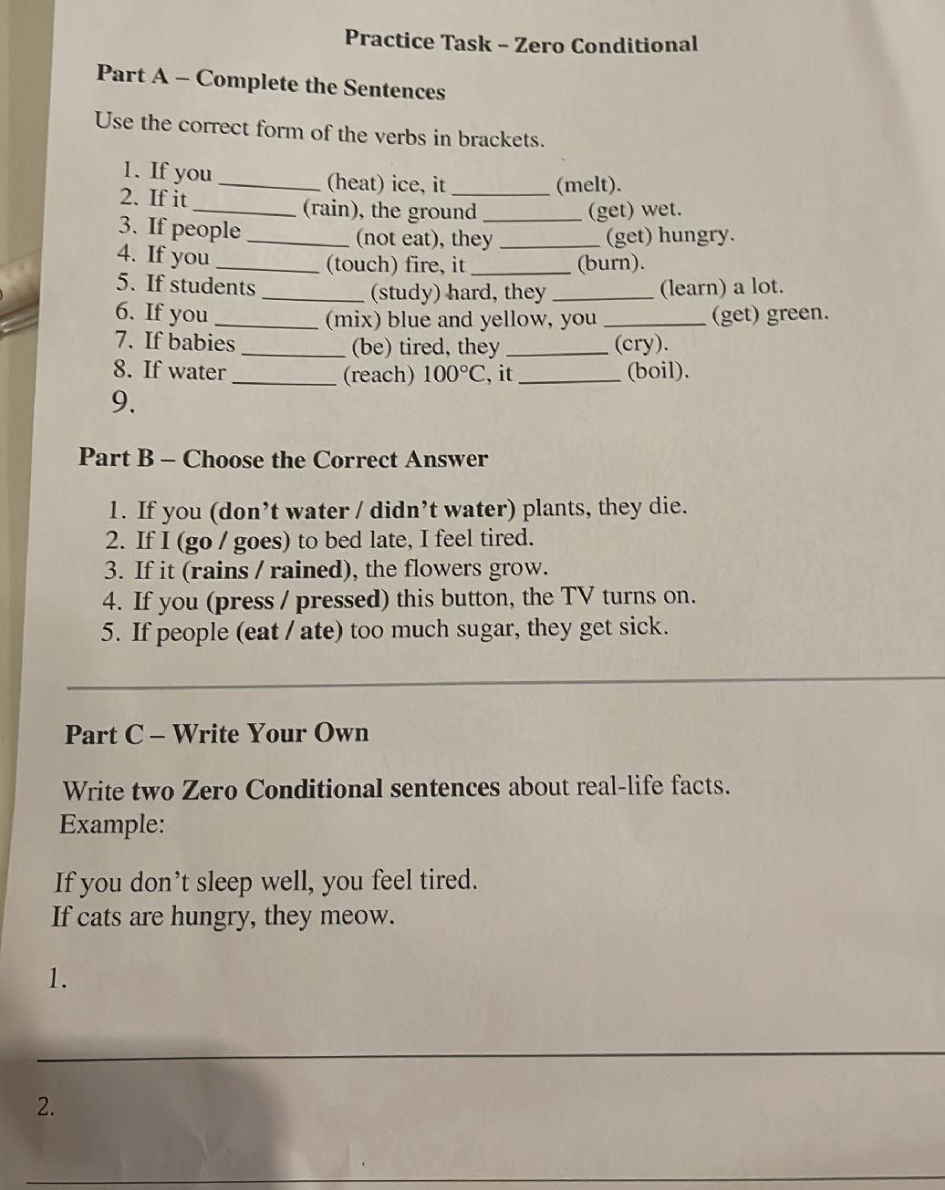 Practice Task - Zero Conditional Part A – | StudyX