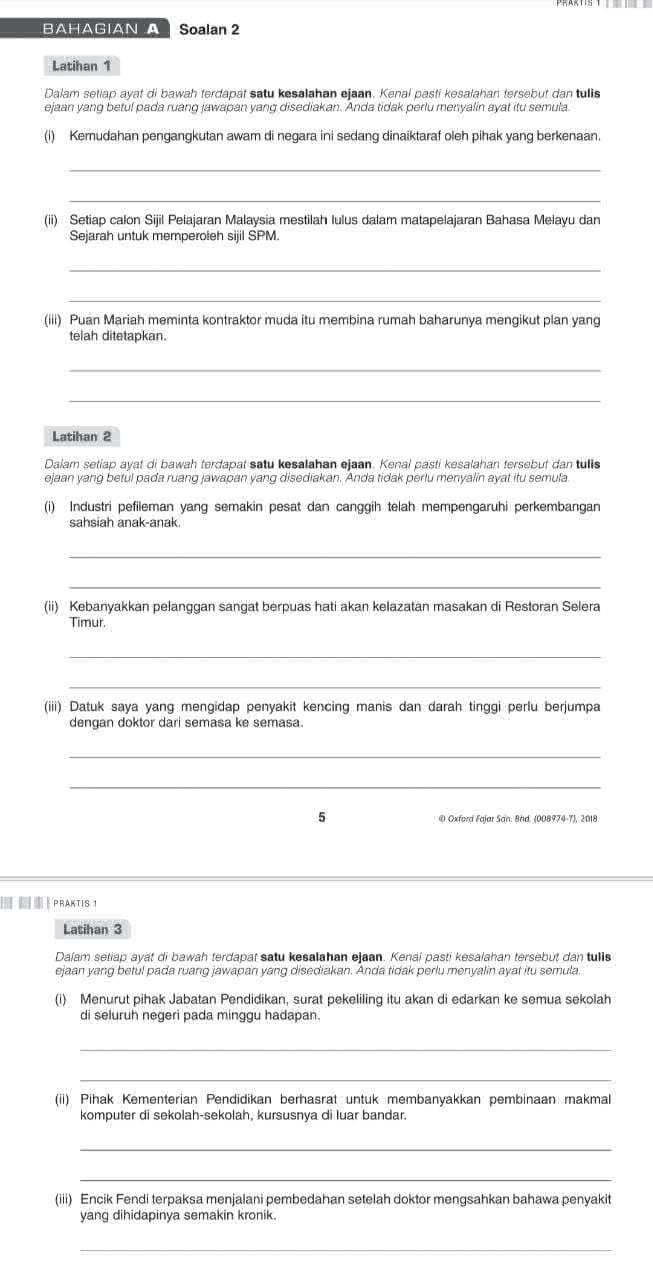 BAHAGIAN A Soalan 2 Latihan 1 Dalam setiap | StudyX