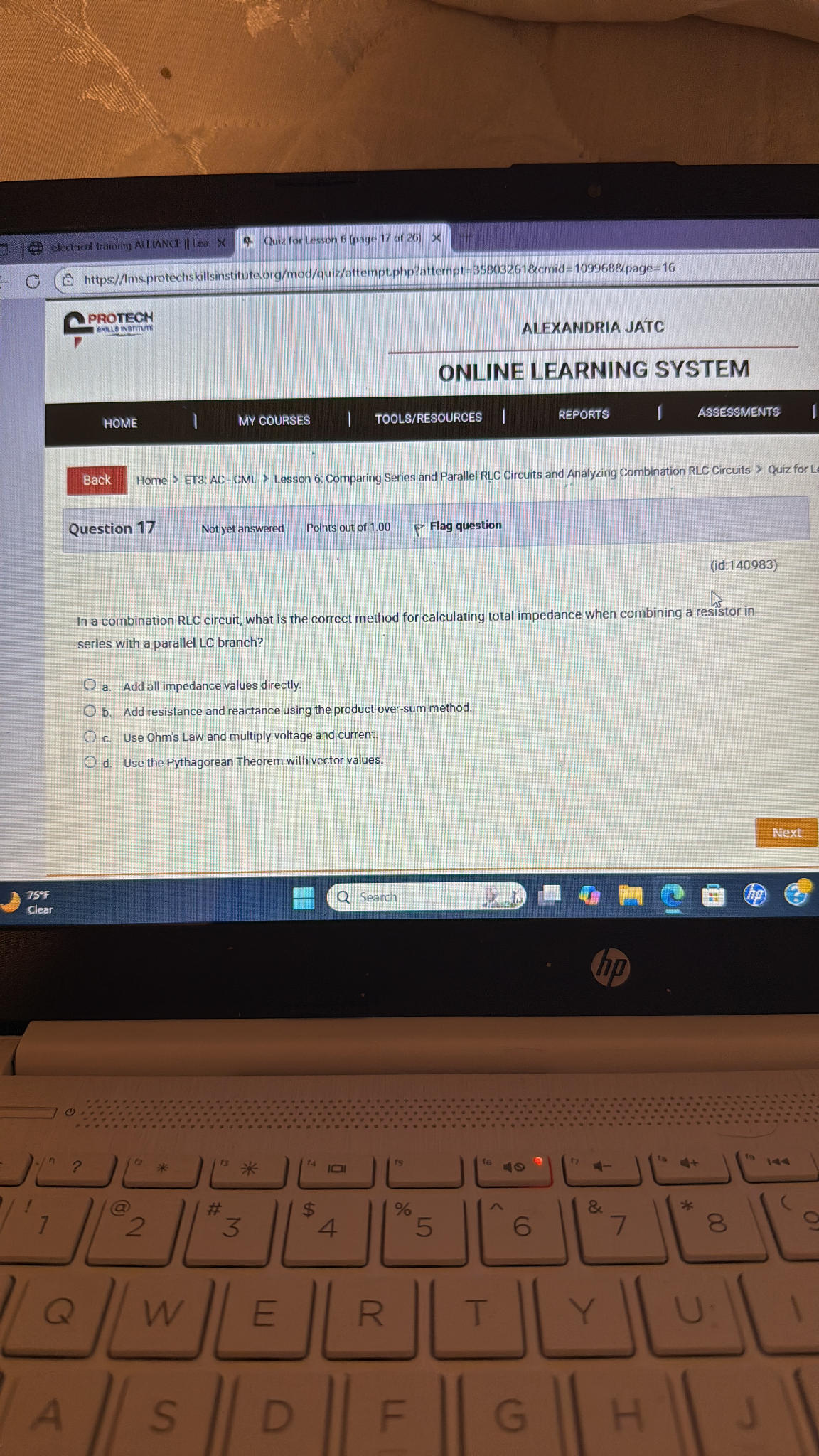 In a combination RLC circuit, what is the | StudyX