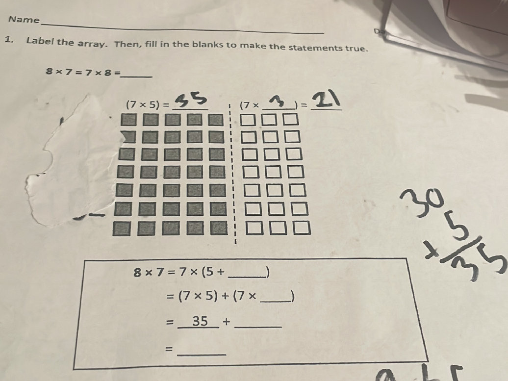 1. Label the array. Then, fill in the blanks | StudyX