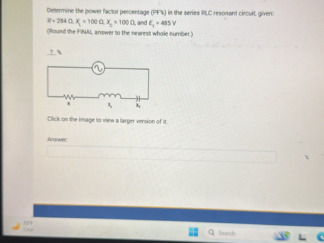 Determine the power factor percentage (PF%) | StudyX
