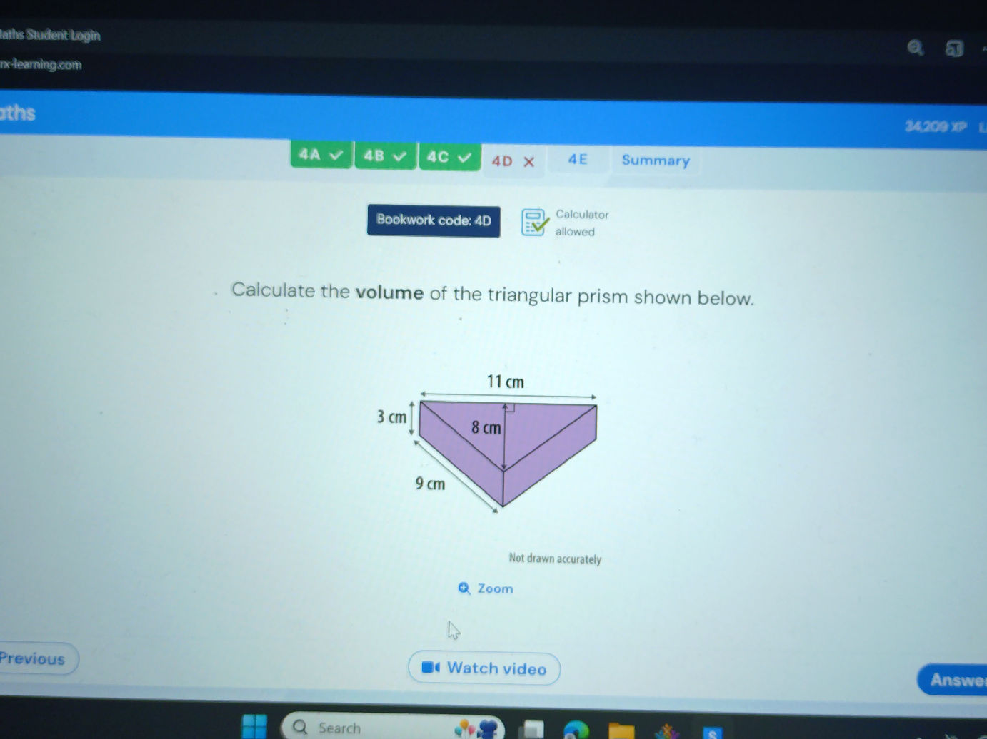 Calculate the volume of the triangular prism | StudyX