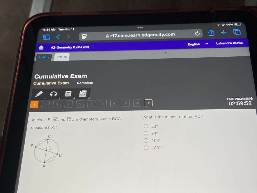 In circle E, $ {AC}$ and $ {BD}$ are | StudyX