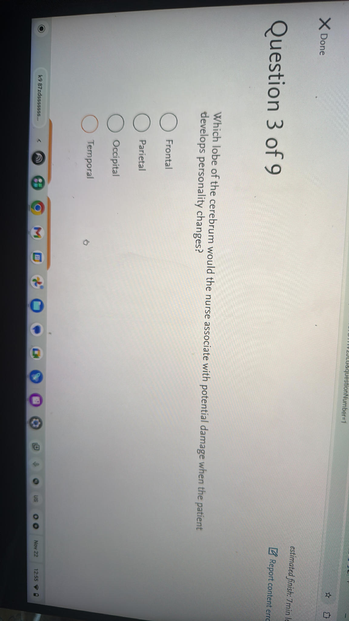 Which lobe of the cerebrum would the nurse | StudyX