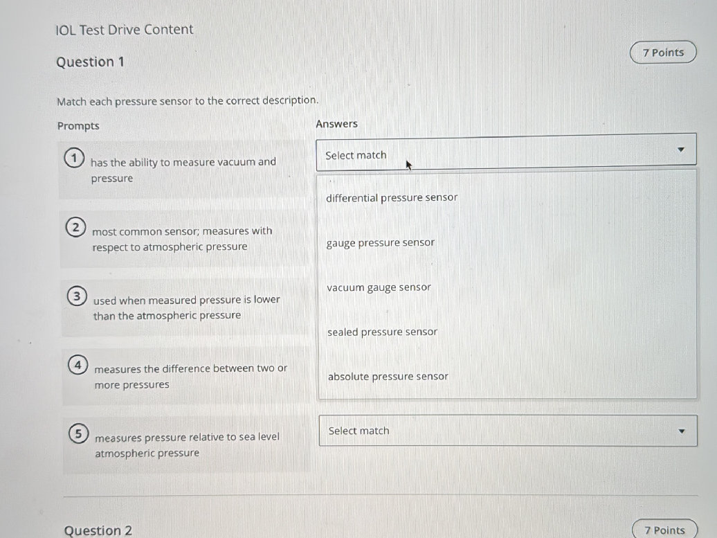 Match each pressure sensor to the correct | StudyX