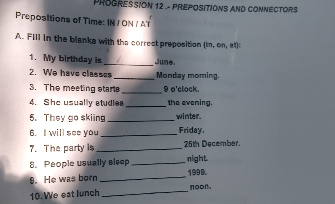 PROGRESSION 12.- PREPOSITIONS AND CONNECTORS | StudyX