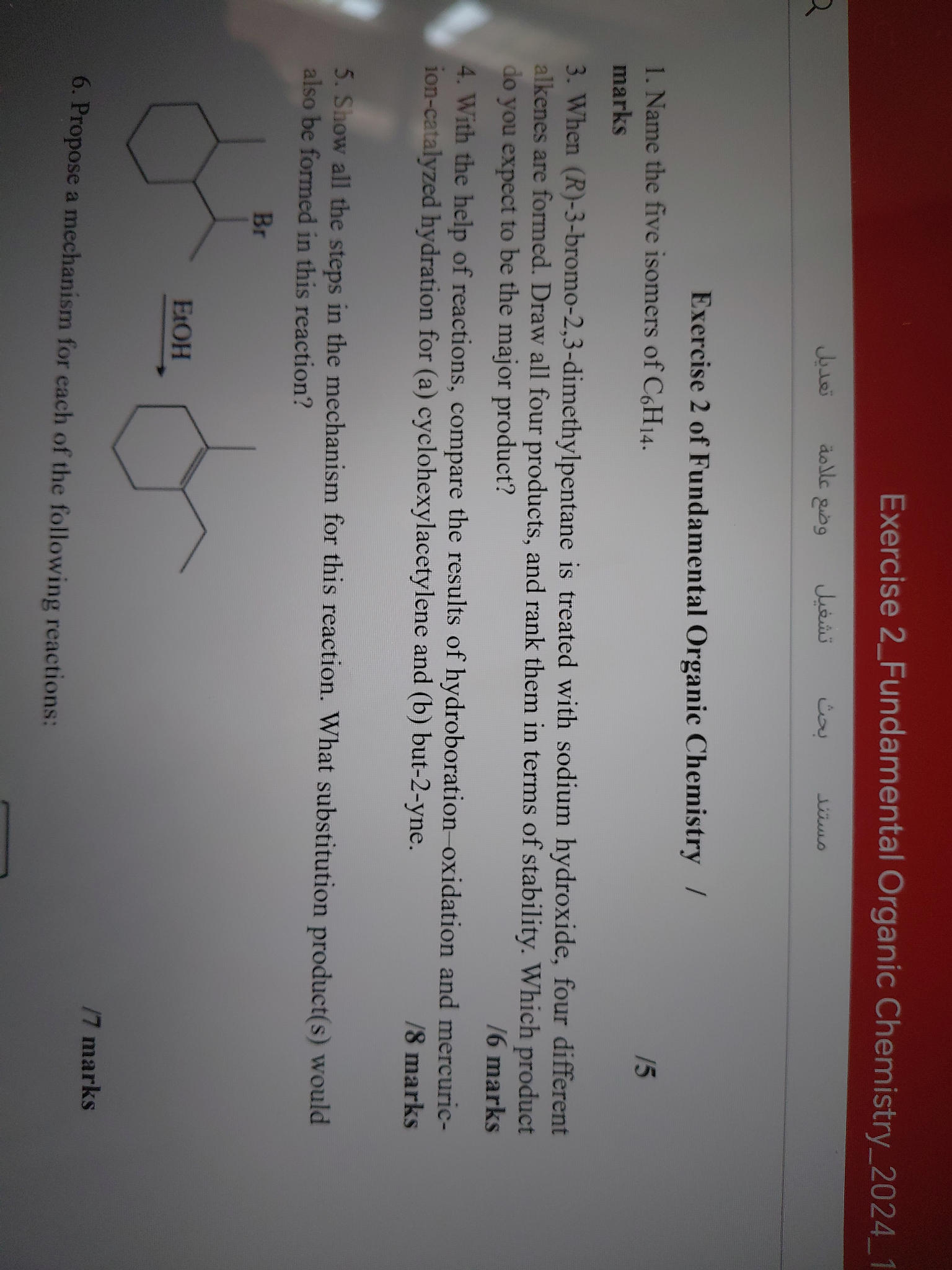 1. Name the five isomers of C6H14. /5 marks | StudyX