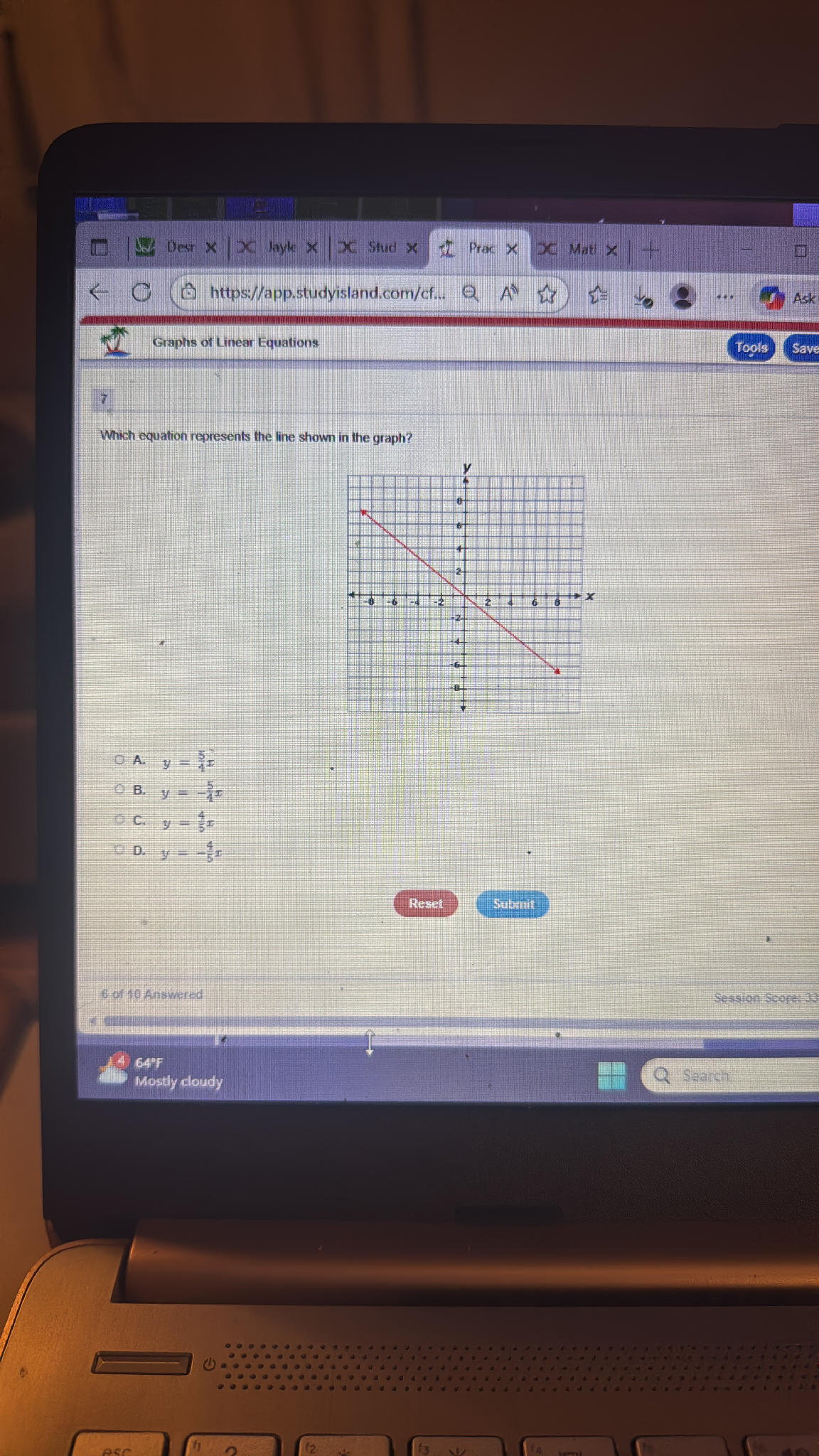Which equation represents the line shown in | StudyX