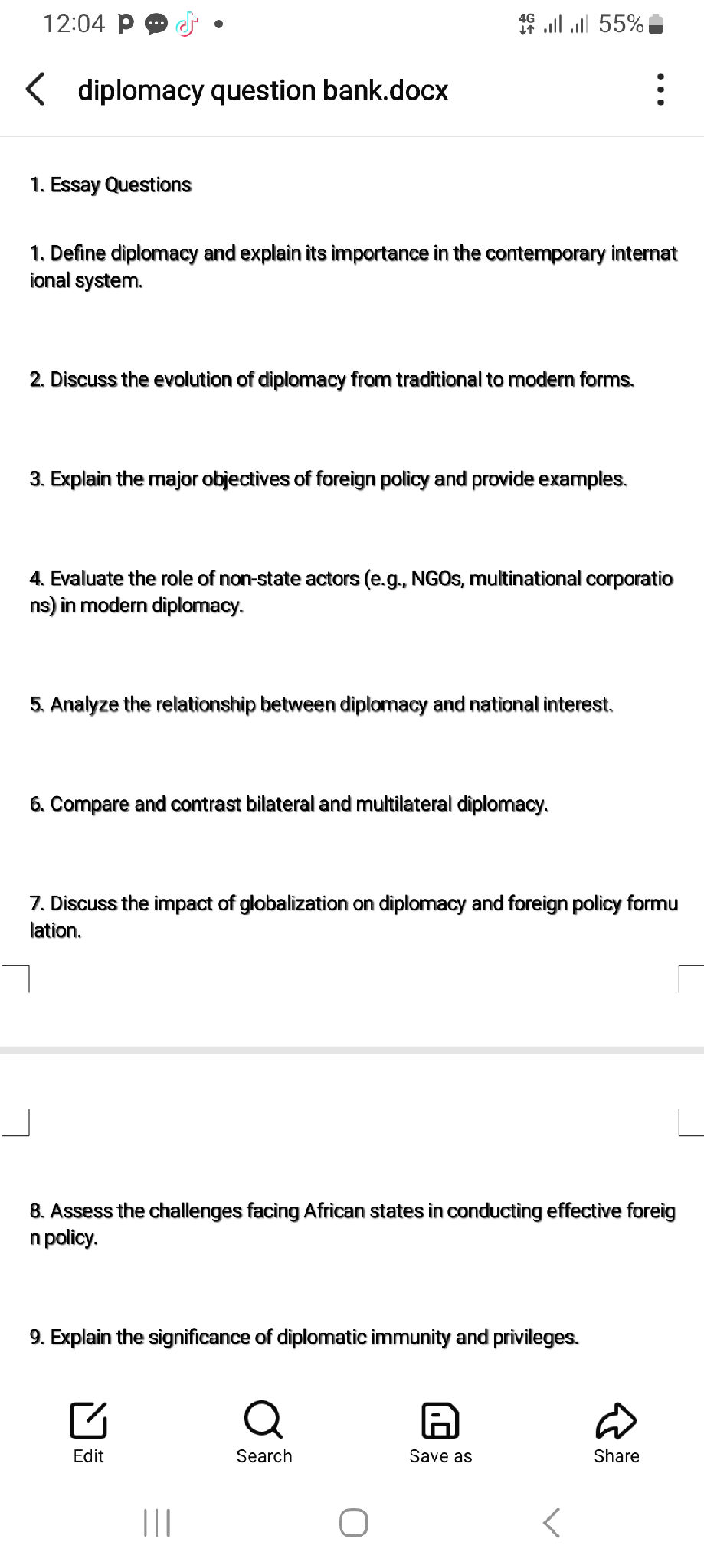1. Essay Questions 1. Define diplomacy and | StudyX