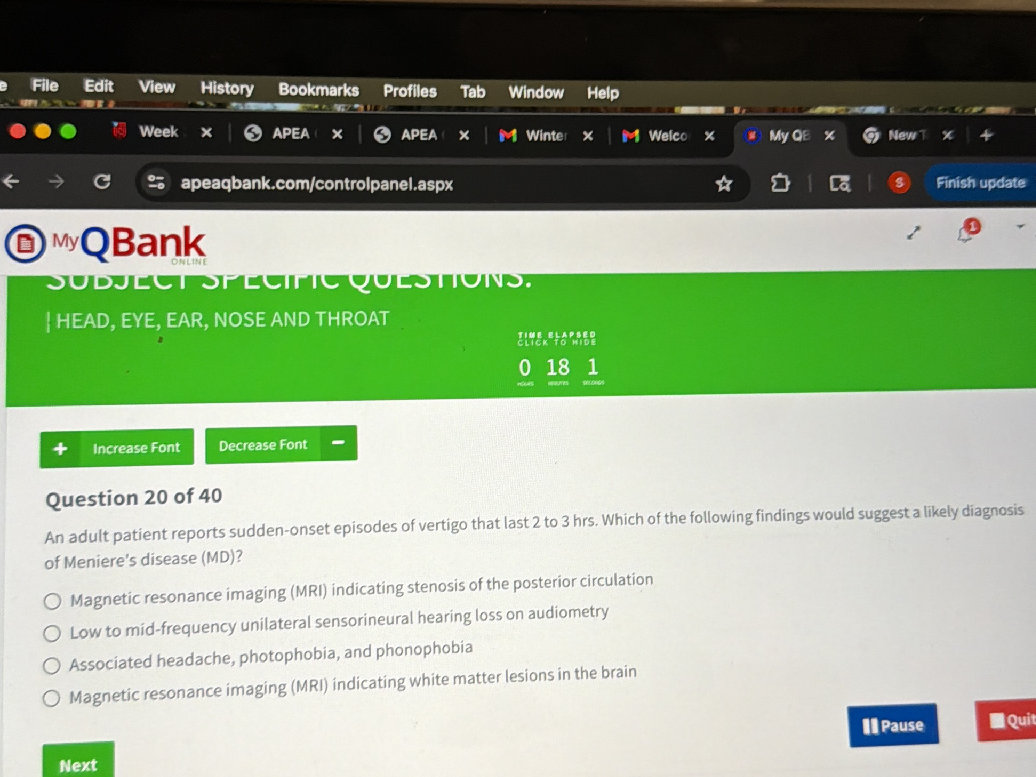 An adult patient reports sudden-onset | StudyX