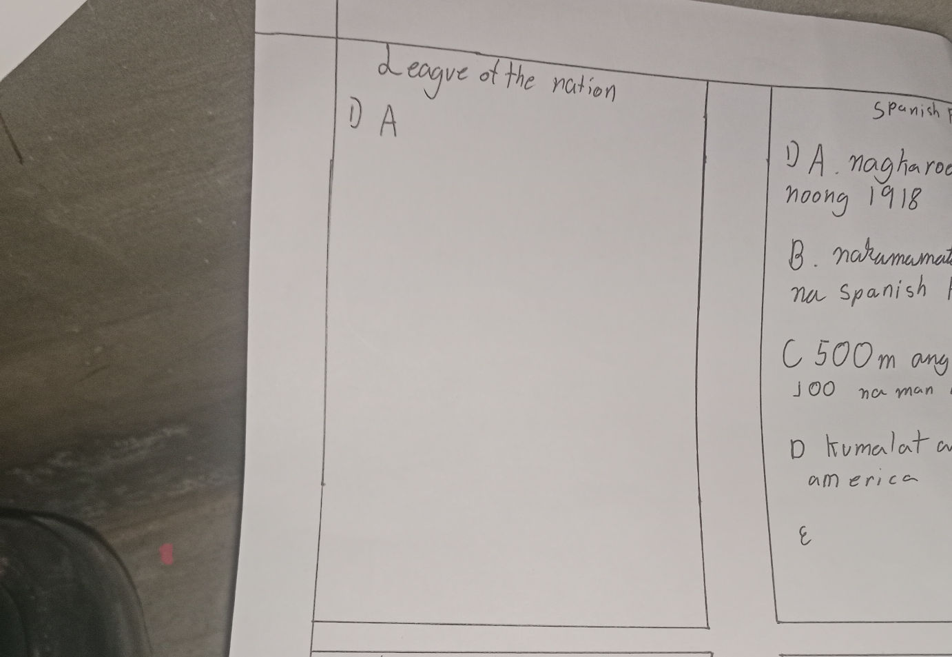 League of the nation Column 1: D A Column | StudyX