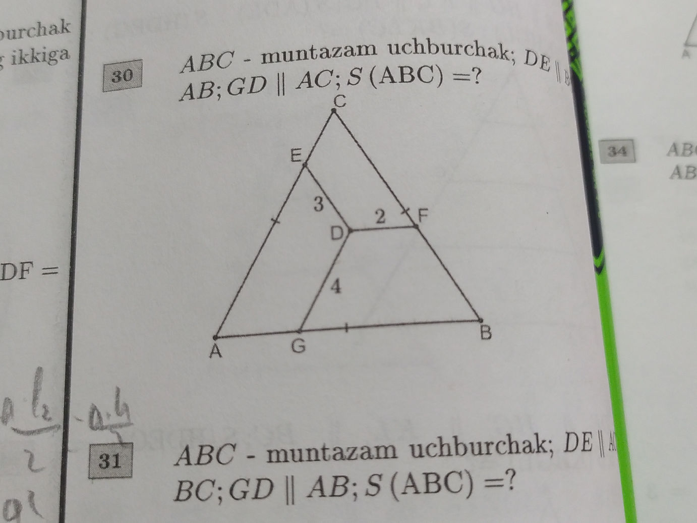 ABC - muntazam uchburchak; DE || AB; GD || | StudyX