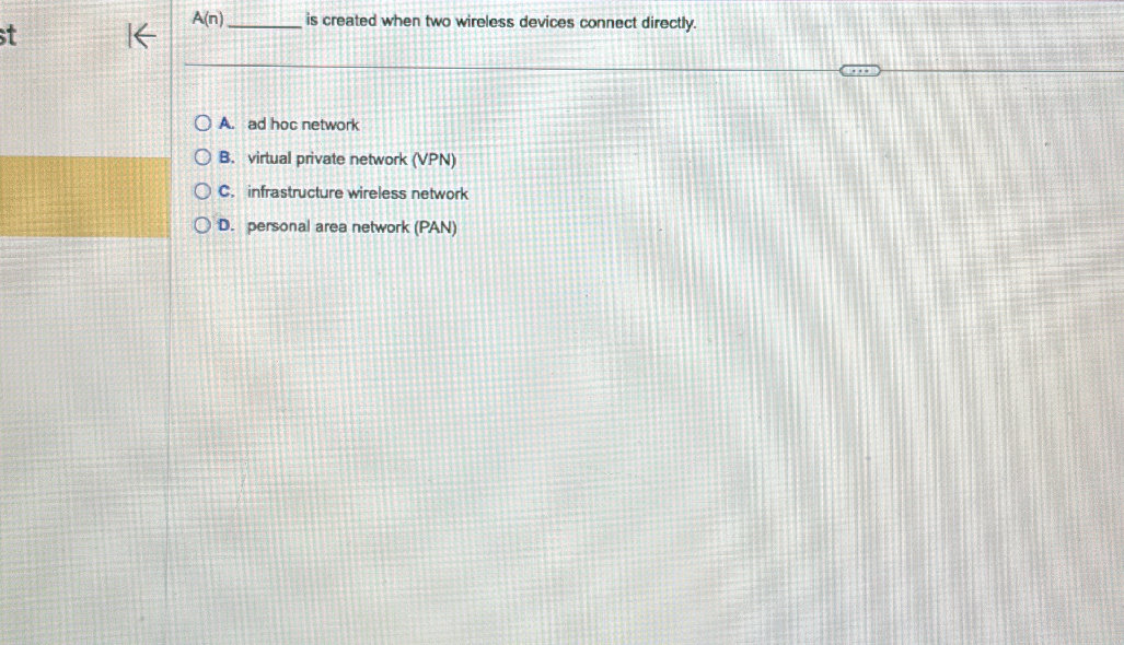 A(n) { {1cm}} is created when two wireless | StudyX
