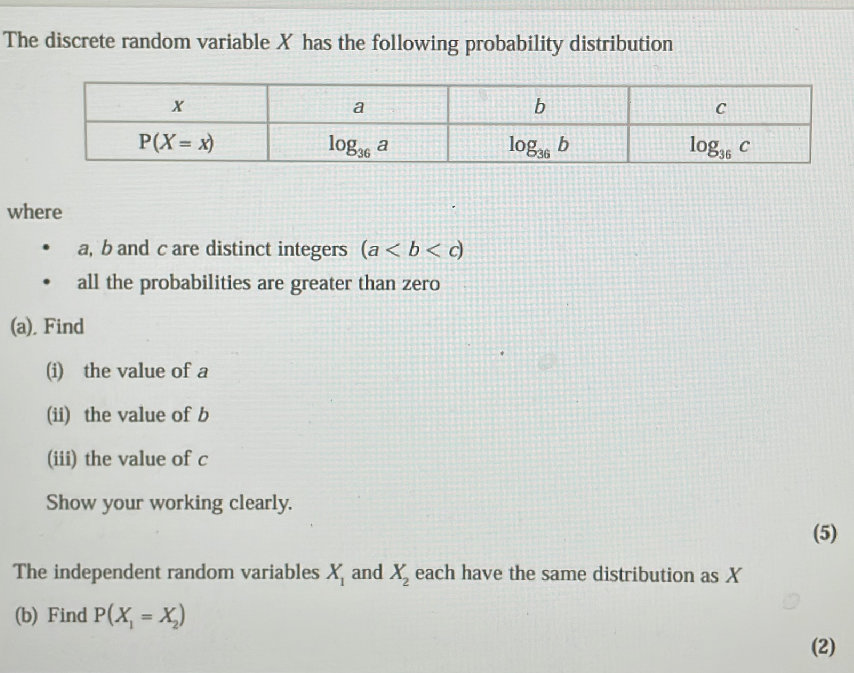 The discrete random variable $X$ has the | StudyX