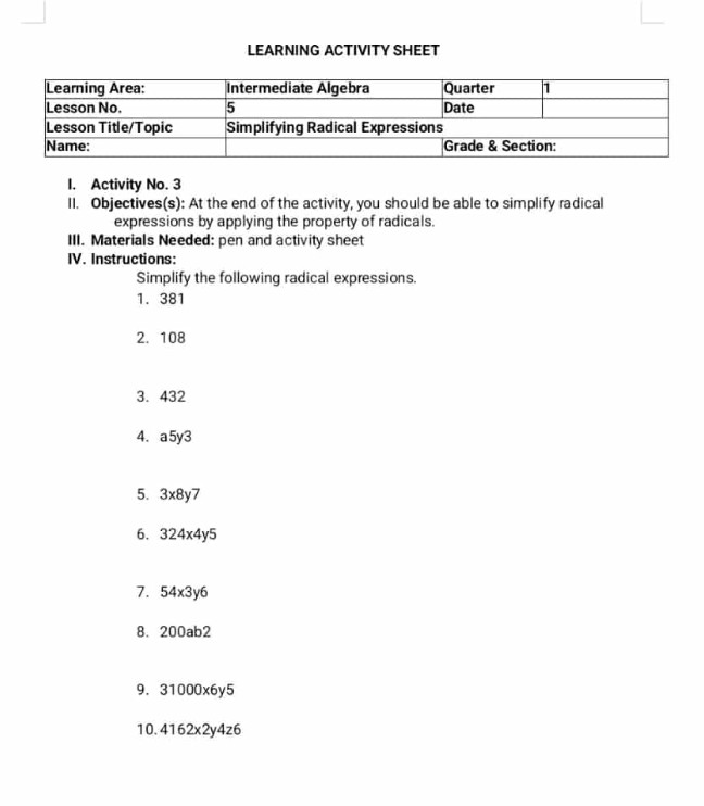 LEARNING ACTIVITY SHEET Learning Area: | StudyX