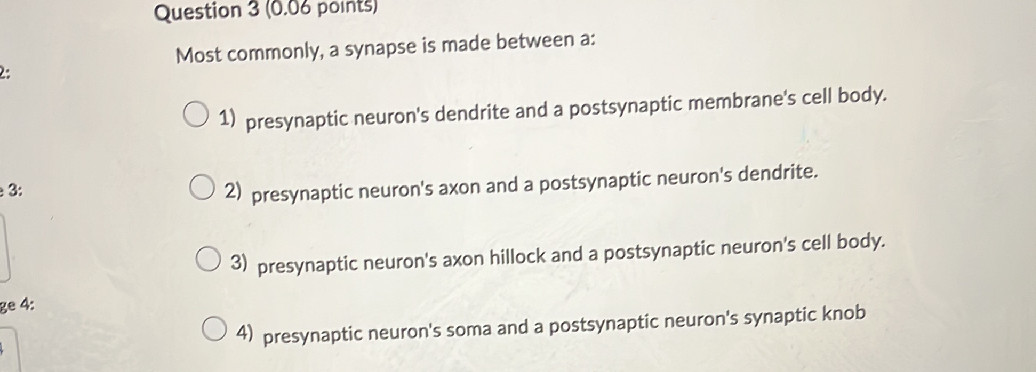 Most commonly, a synapse is made between a: | StudyX