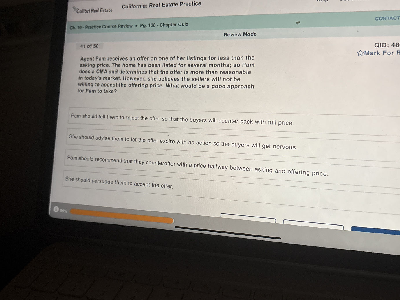 Agent Pam receives an offer on one of her | StudyX
