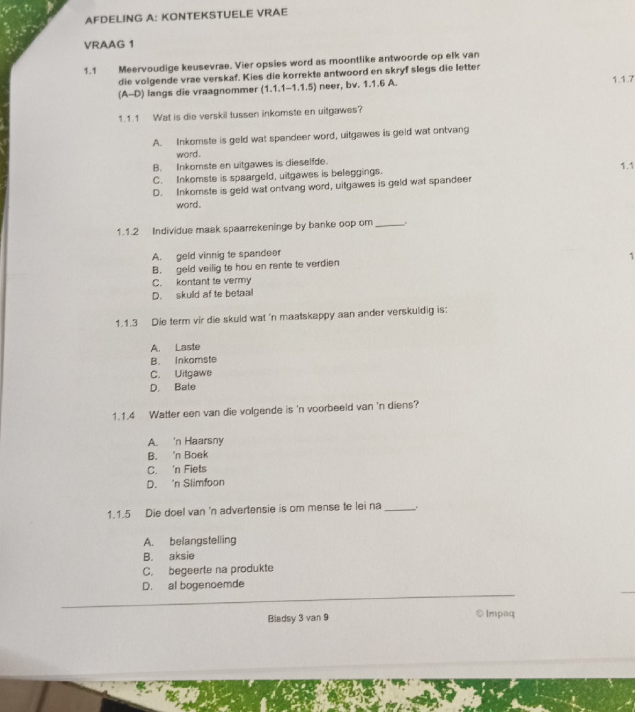 Meervoudige keusevrae. Vier opsies word as | StudyX