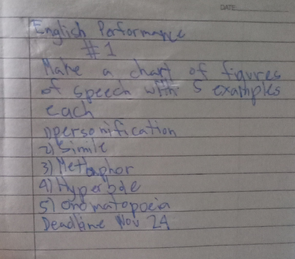 English Performance #1 Make a chart of | StudyX