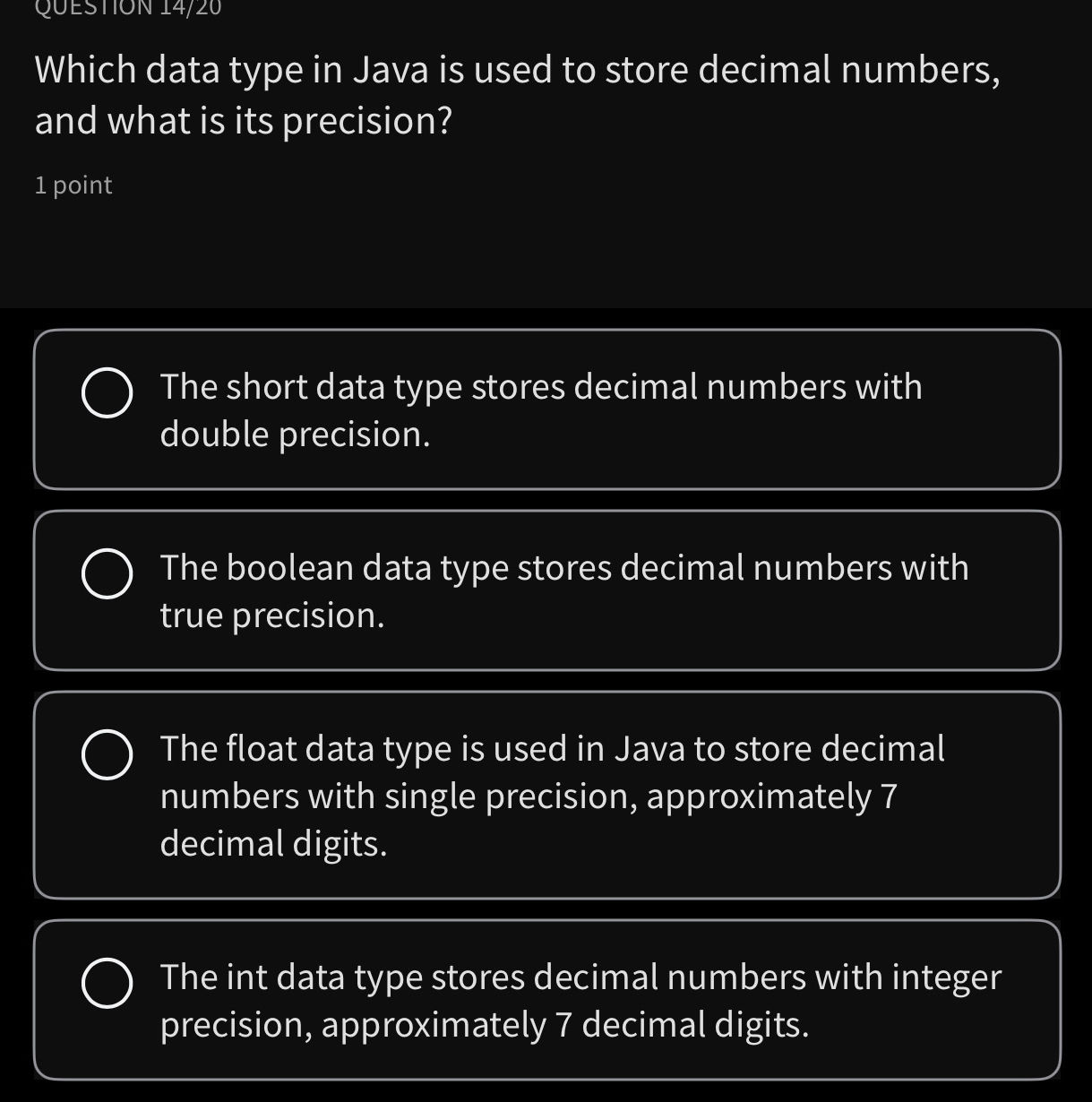 Which data type in Java is used to store | StudyX