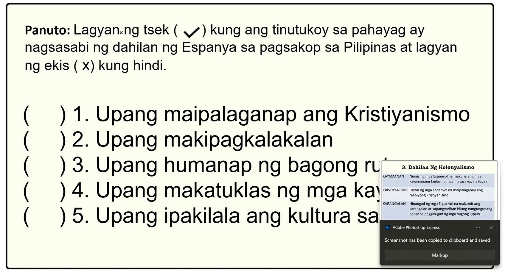 Panuto: Lagyan ng tsek (☑) kung ang | StudyX