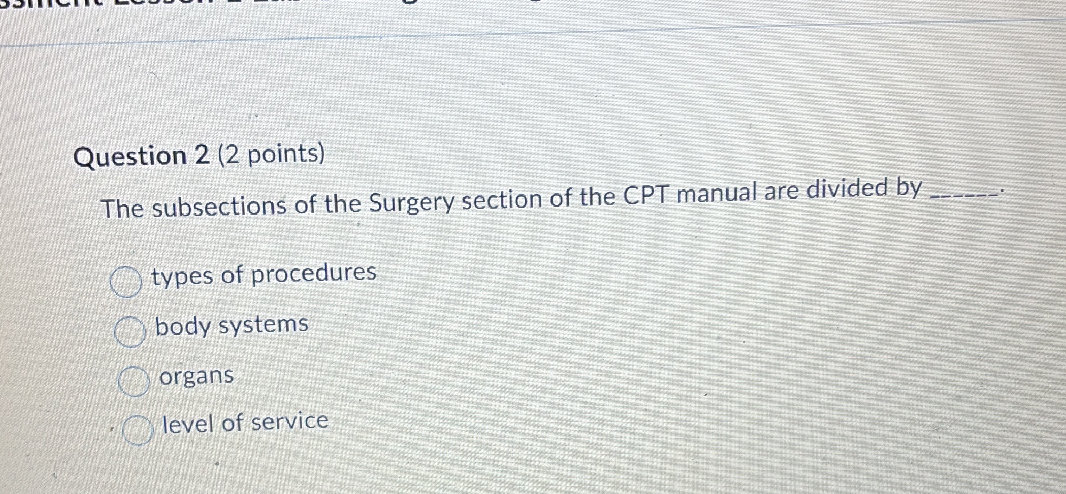 The subsections of the Surgery section of