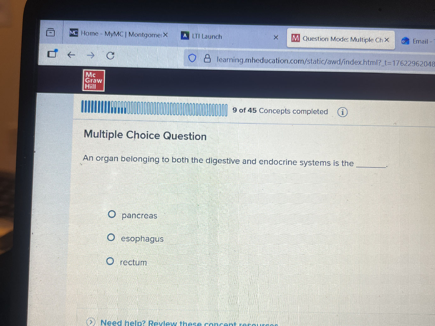 Multiple Choice Question An organ belonging | StudyX