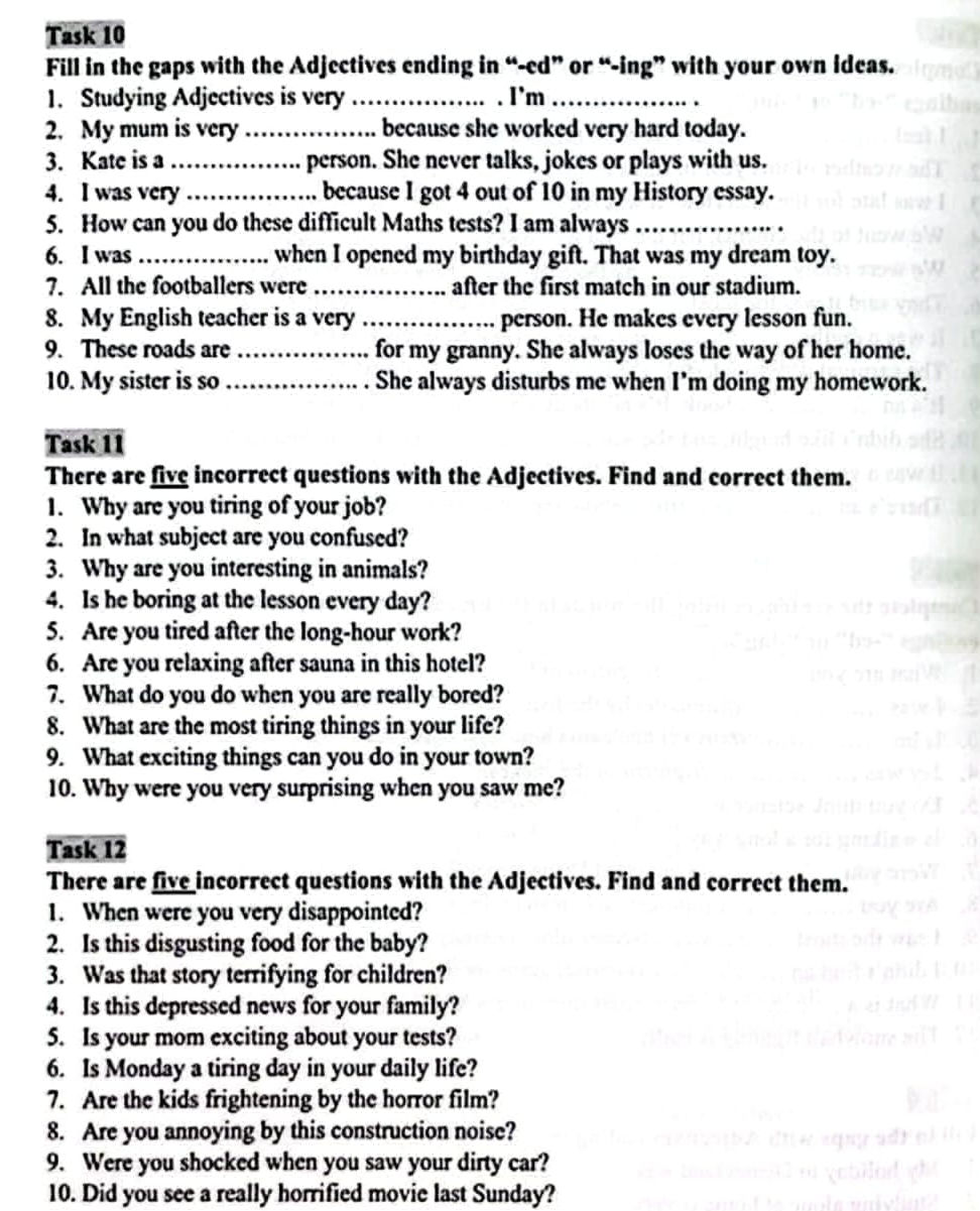 Task 10 Fill in the gaps with the Adjectives | StudyX
