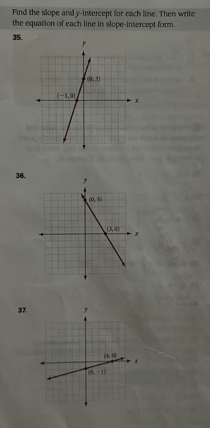 Find the slope and $y$-intercept for each | StudyX