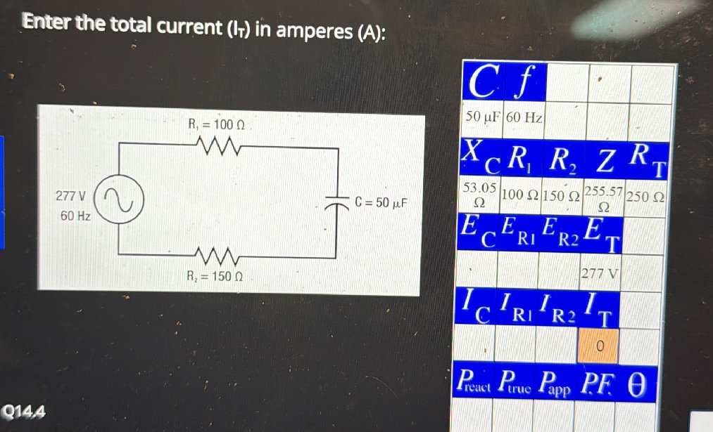 Enter the total current ($I_T$) in amperes | StudyX