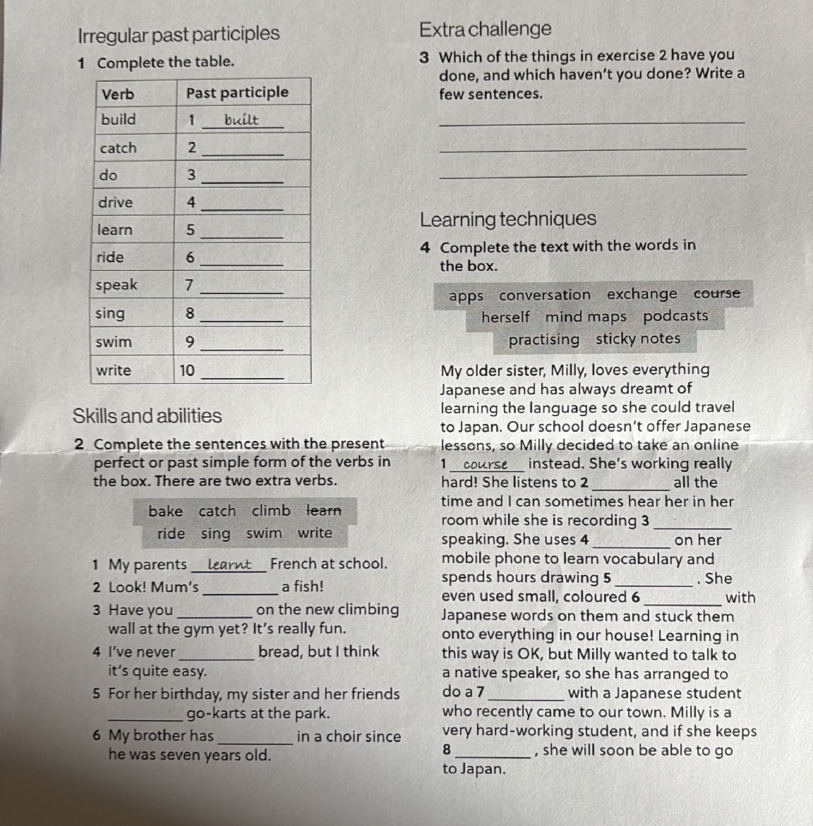Irregular past participles 1 Complete the | StudyX