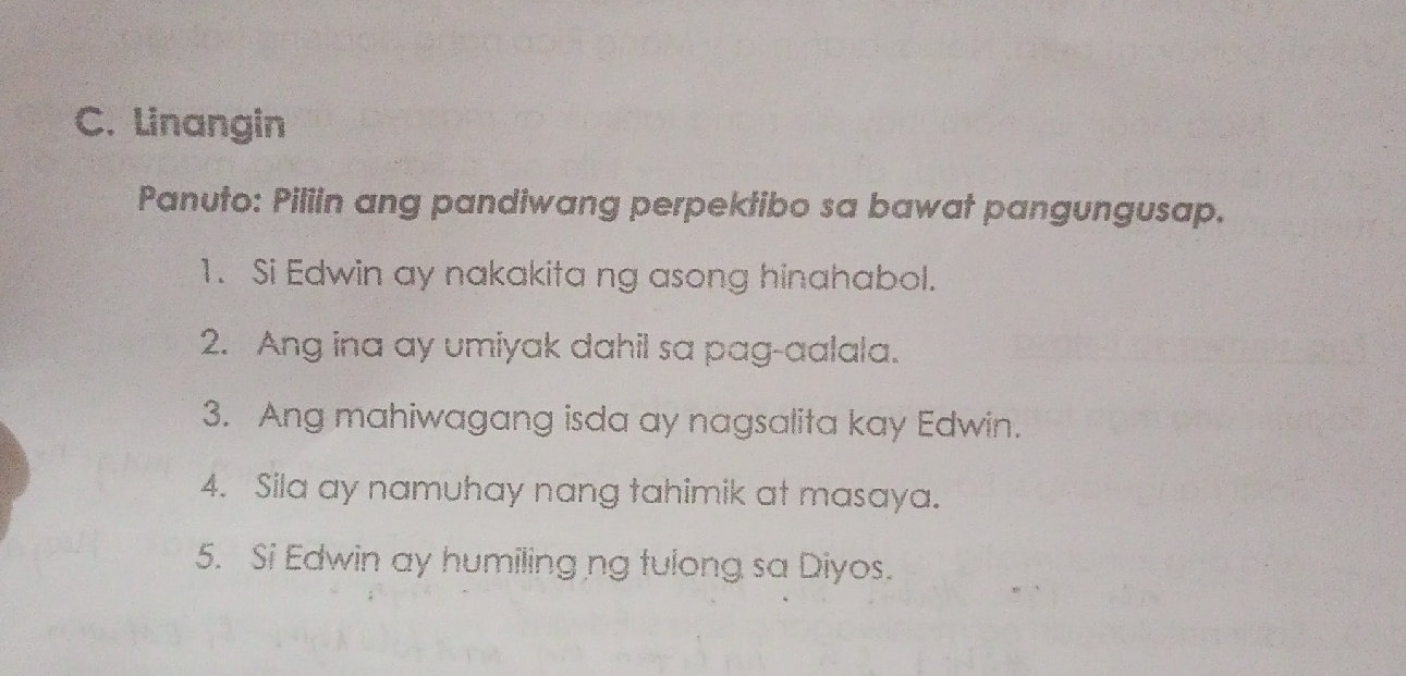 C. Linangin Panuto: Piliin ang pandiwang | StudyX