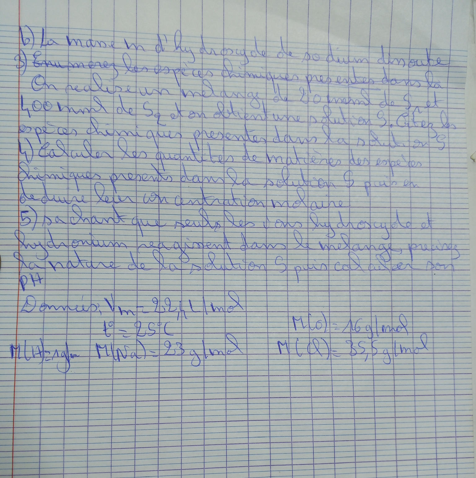 b) La masse en d'hydroxyde de sodium | StudyX