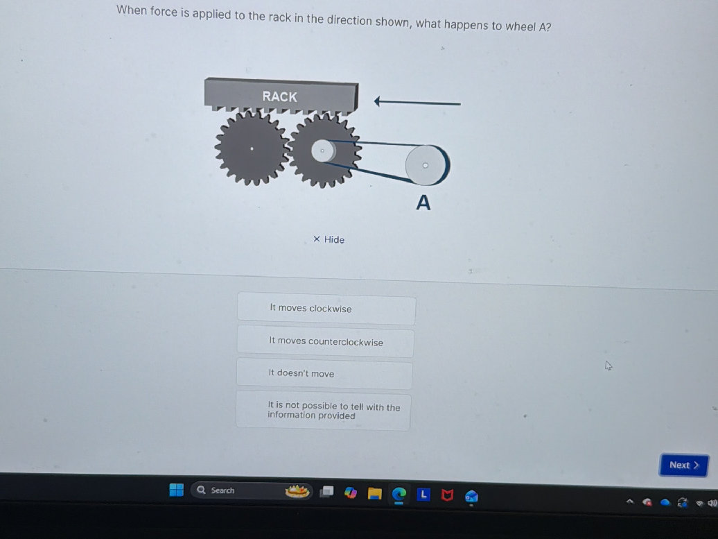 When force is applied to the rack in the | StudyX