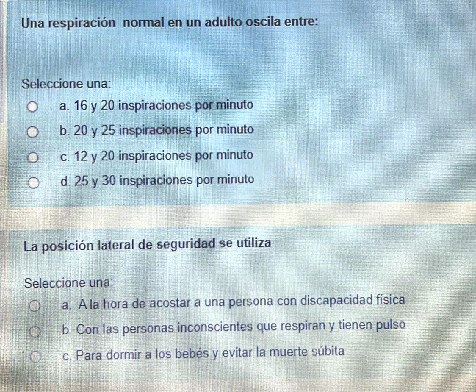 Una respiración normal en un adulto oscila
